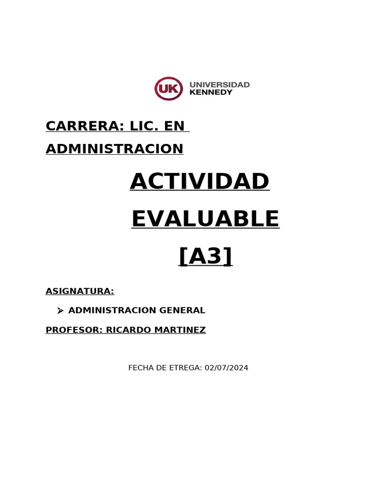 Act. Evaluable A3 - Villagra | PDF | Planificación | Business