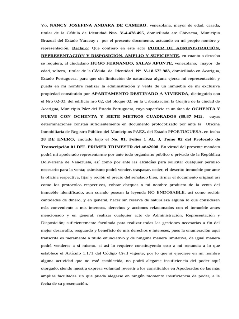 Poder Venta Apto | PDF | Documento de identidad | Venezuela