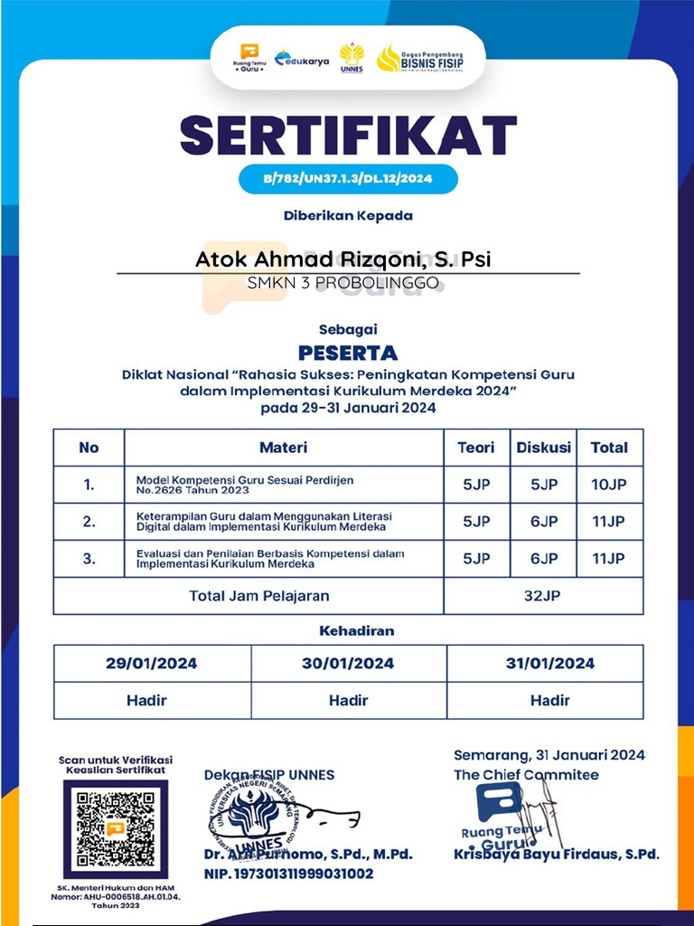 Sertifikat - Ruangtemuguru Atok | PDF