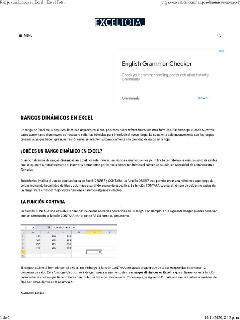 Rangos Dinámicos en Excel - Excel Total | PDF | Métodos y materiales de enseñanza