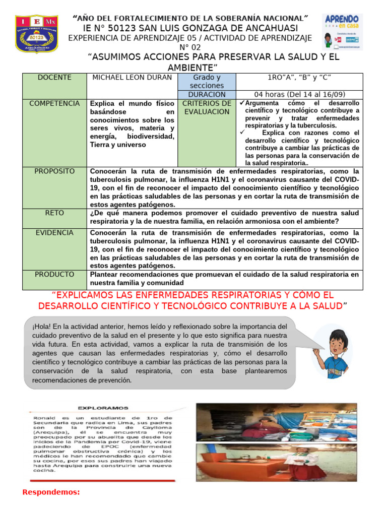 Ficha de Aprendizaje 5 2022 Act 2 Cyt 1ro Sec. | PDF | Influenza | Virus de la Influenza A ...