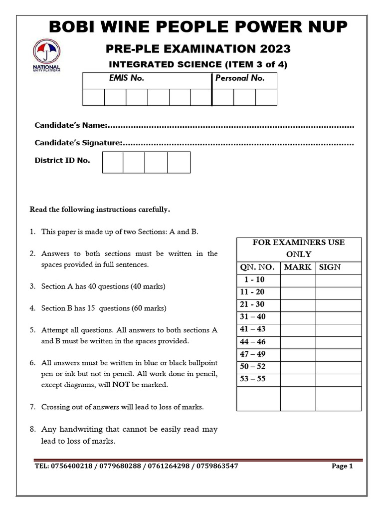 Bobi Wine Ple 3 of 4 Integrated Science | PDF | Stomach