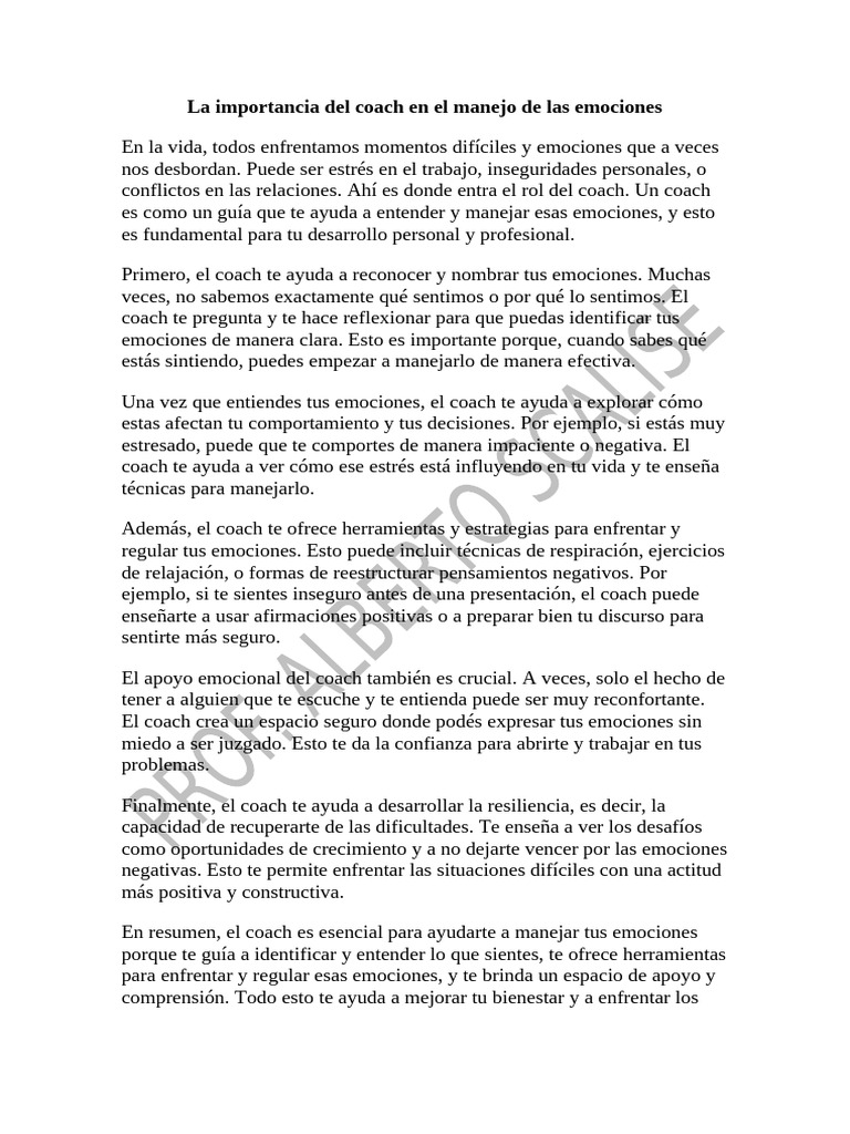 La Importancia Del Coach en El Manejo de Las Emociones | PDF | Las emociones | Estrés (biología)