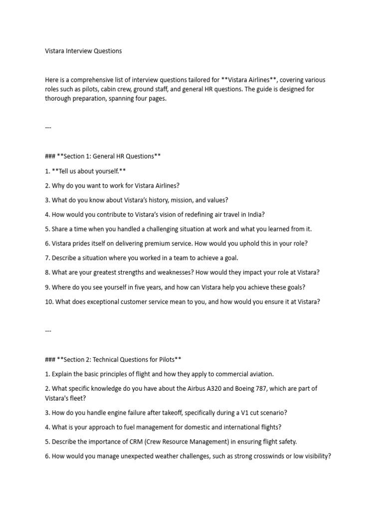 Vistara Airlines Interview Guide | PDF | Aviation