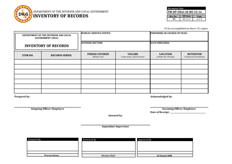 FM-QP-DILG-AS-RO-15-16 (Inventory of Records) | PDF