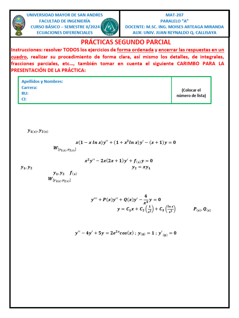 Practica 1 (2do Parcial) AuxMAT207 Grupo A 2-24 | PDF