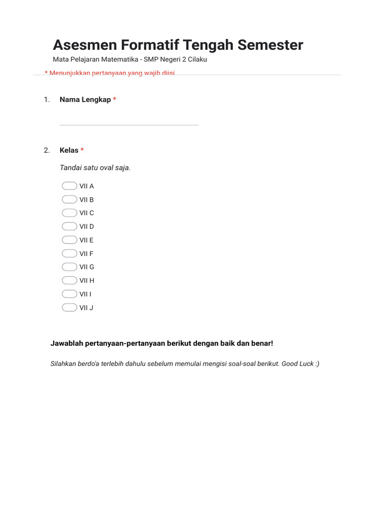 Asesmen Formatif Matematika SMP | PDF