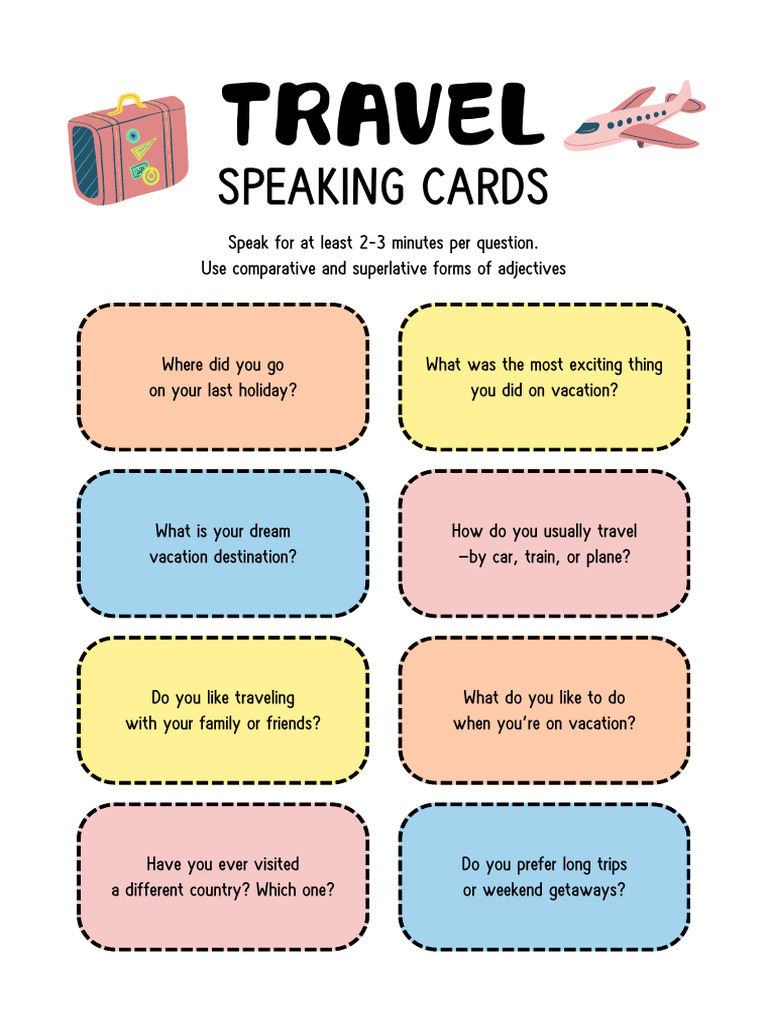 Travel and Vacations Speaking Cards | PDF