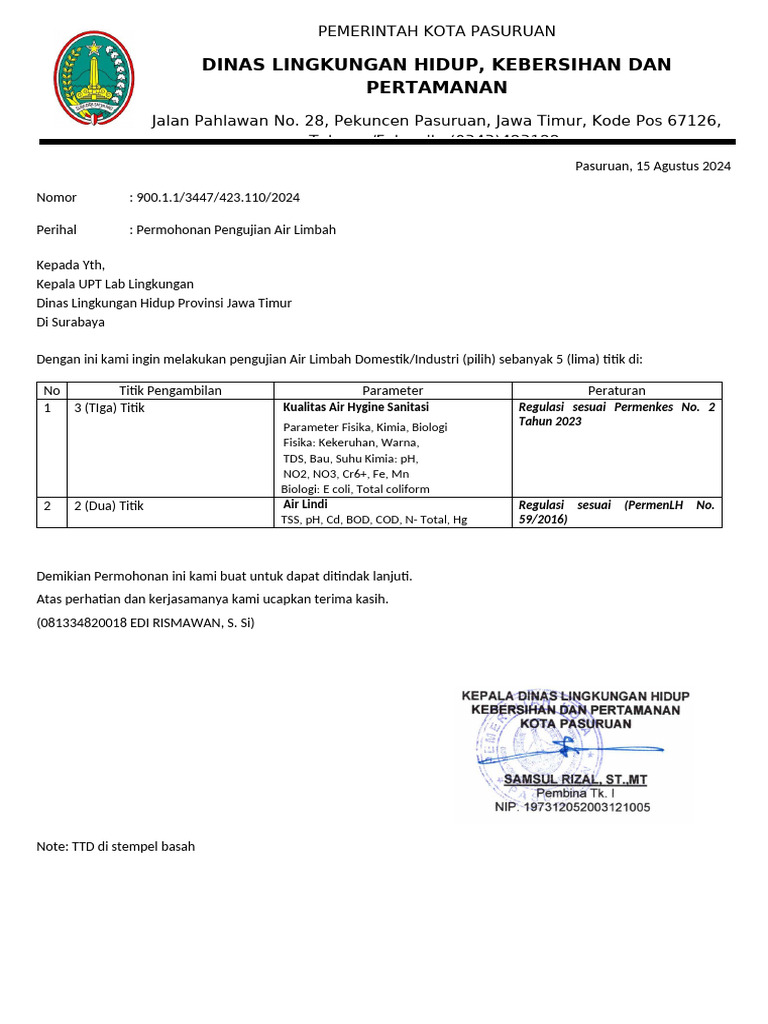 Pengujian Air Limbah Pasuruan | PDF | Sains & Matematika