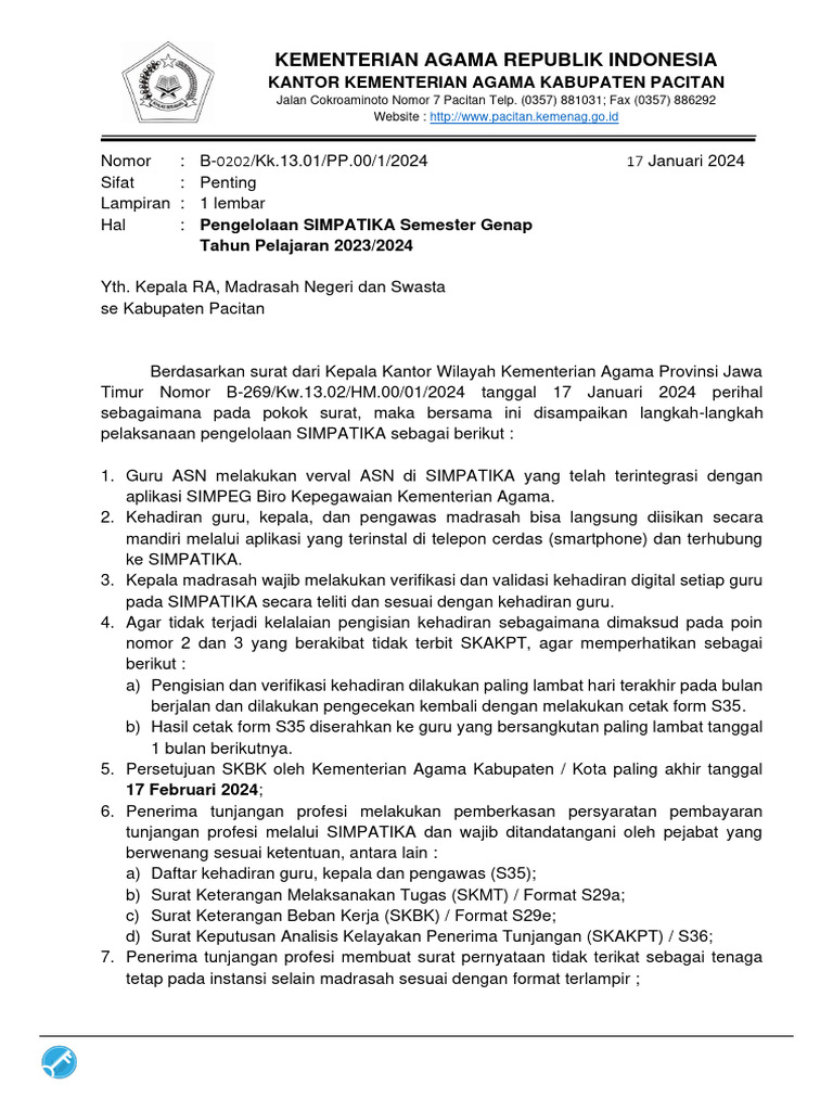 Surat Pengelolaan SIMPATIKA Semester Genap 2023-2024 | PDF | Karier & Perkembangan | Bisnis