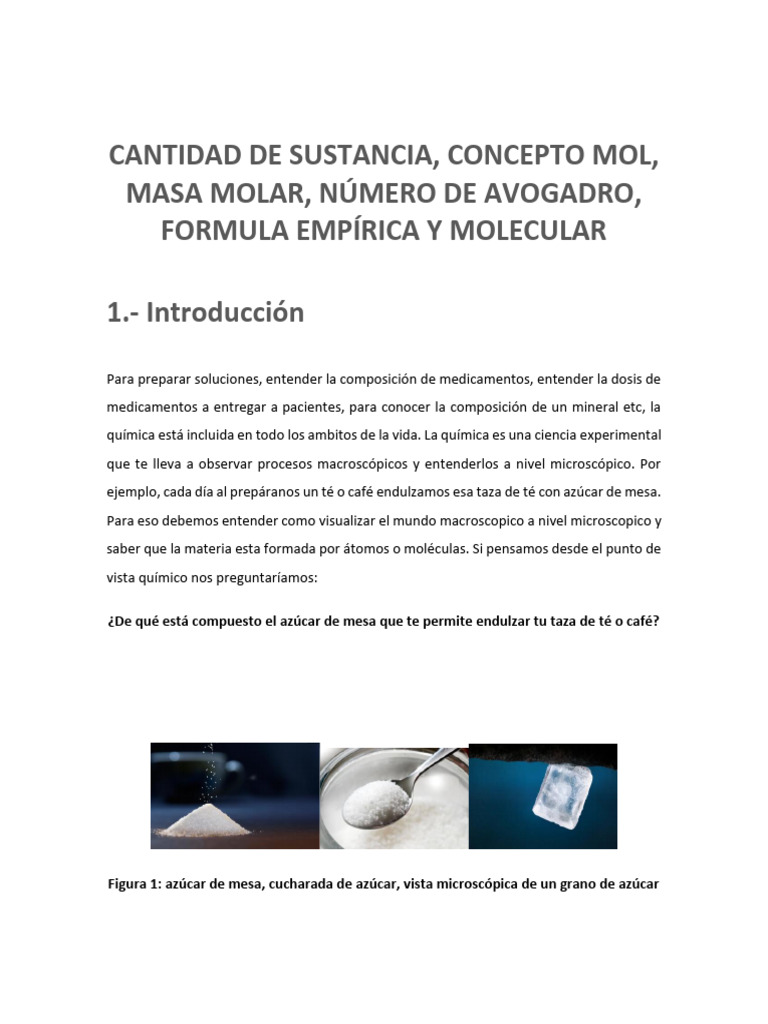 Concepto Mol, Masa Molar | PDF | Mole (Unidad) | Protón