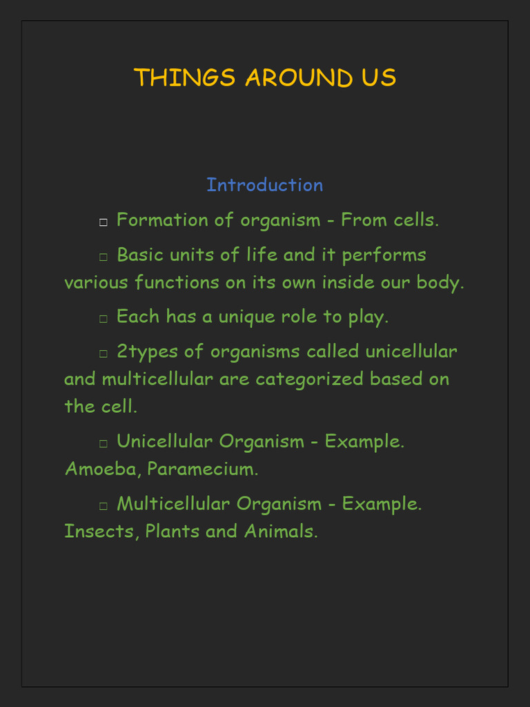 THINGS AROUND US - Class 6 - Characteristics of Living Organisms | PDF