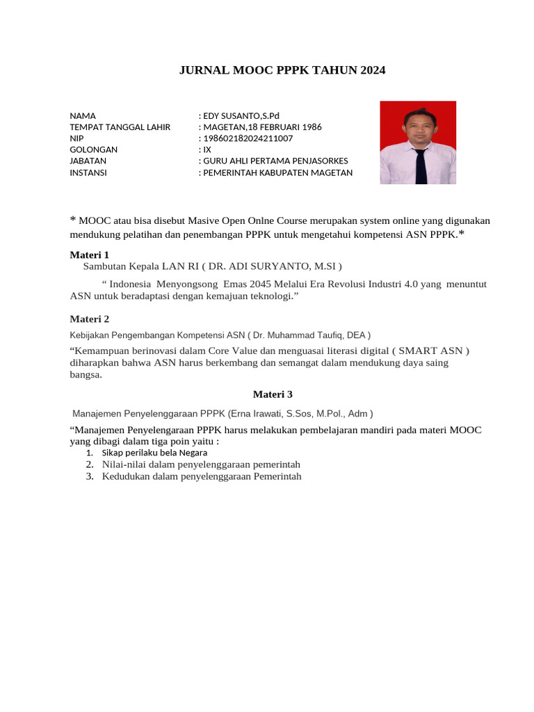 Jurnal Mooc PPPK Tahun 2024 Edy Susanto | PDF