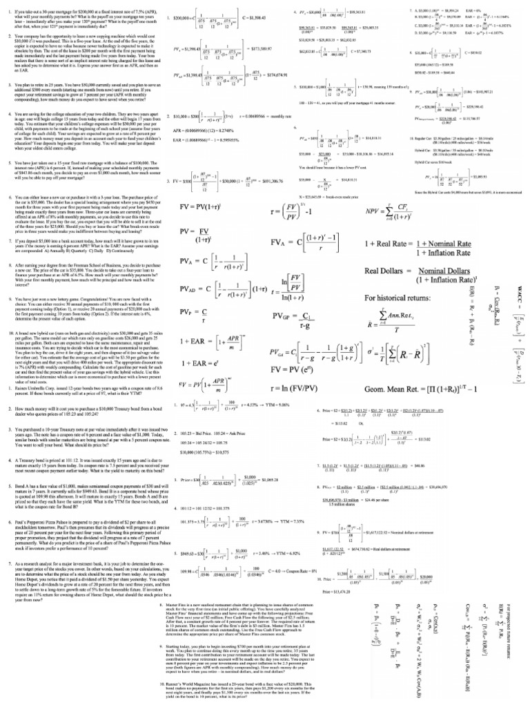Finance Final Cheat Sheet | PDF | Stocks | Net Present Value