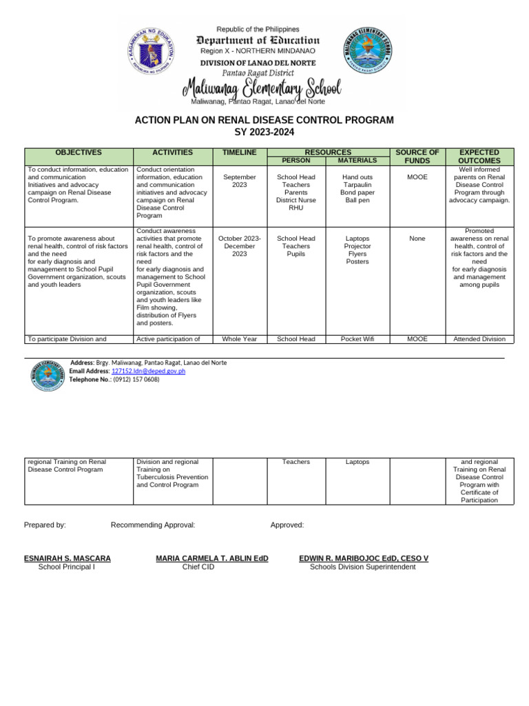 Renal Disease Control Program Action Plan | PDF