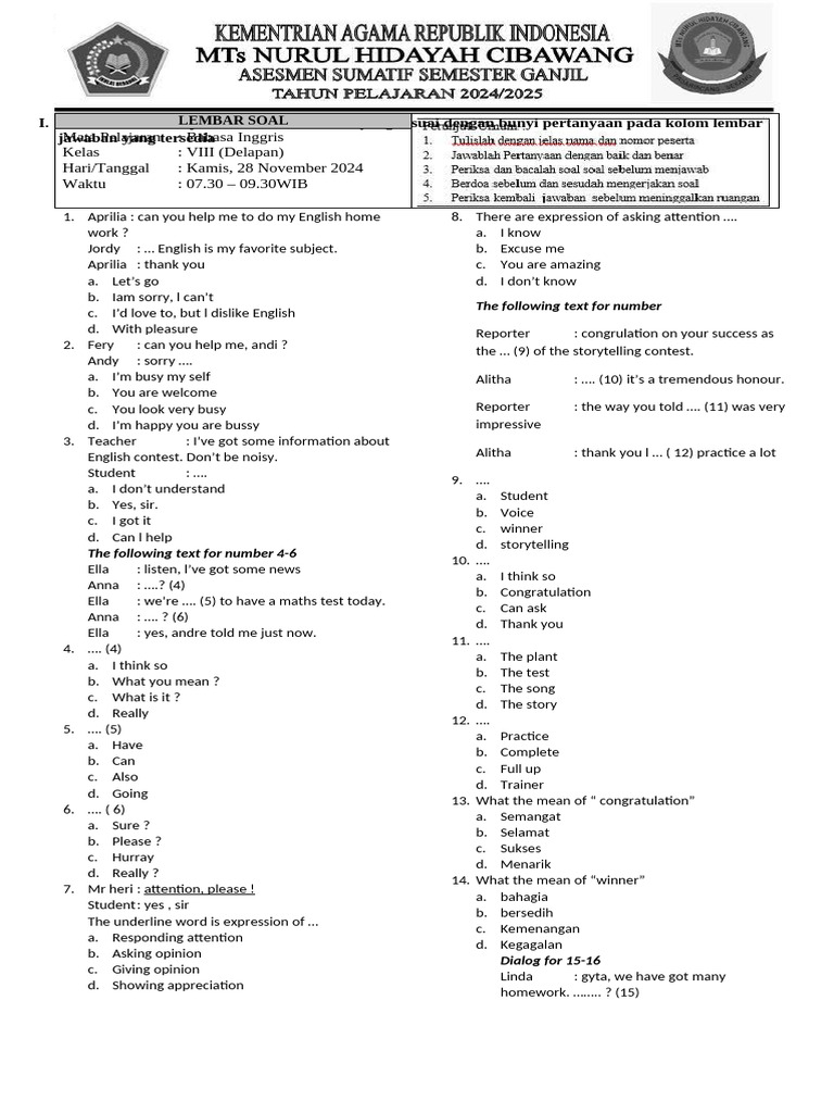 Kop Asesmen Sumatif Ganjil 2024 | PDF
