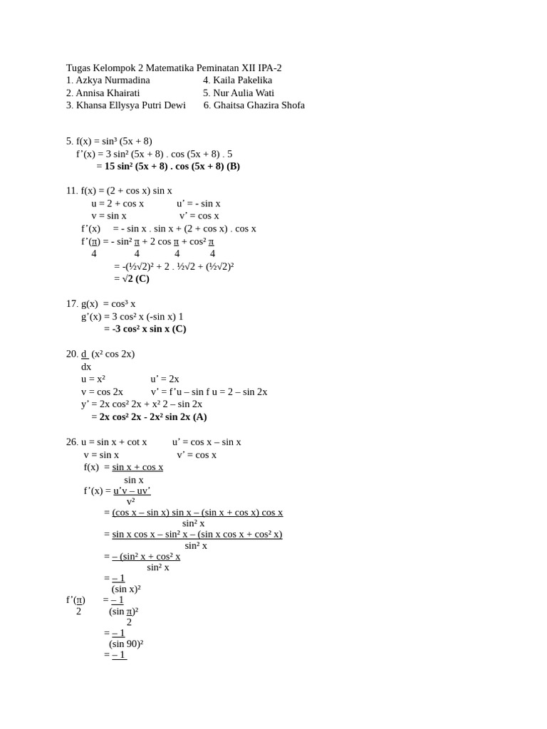 2 Putri Tugas Matmin Kelompok 2 Binian XII IPA-2 | PDF | Teaching Methods & Materials