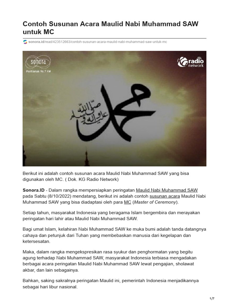 Sonora - Id-Contoh Susunan Acara Maulid Nabi Muhammad SAW Untuk MC | PDF