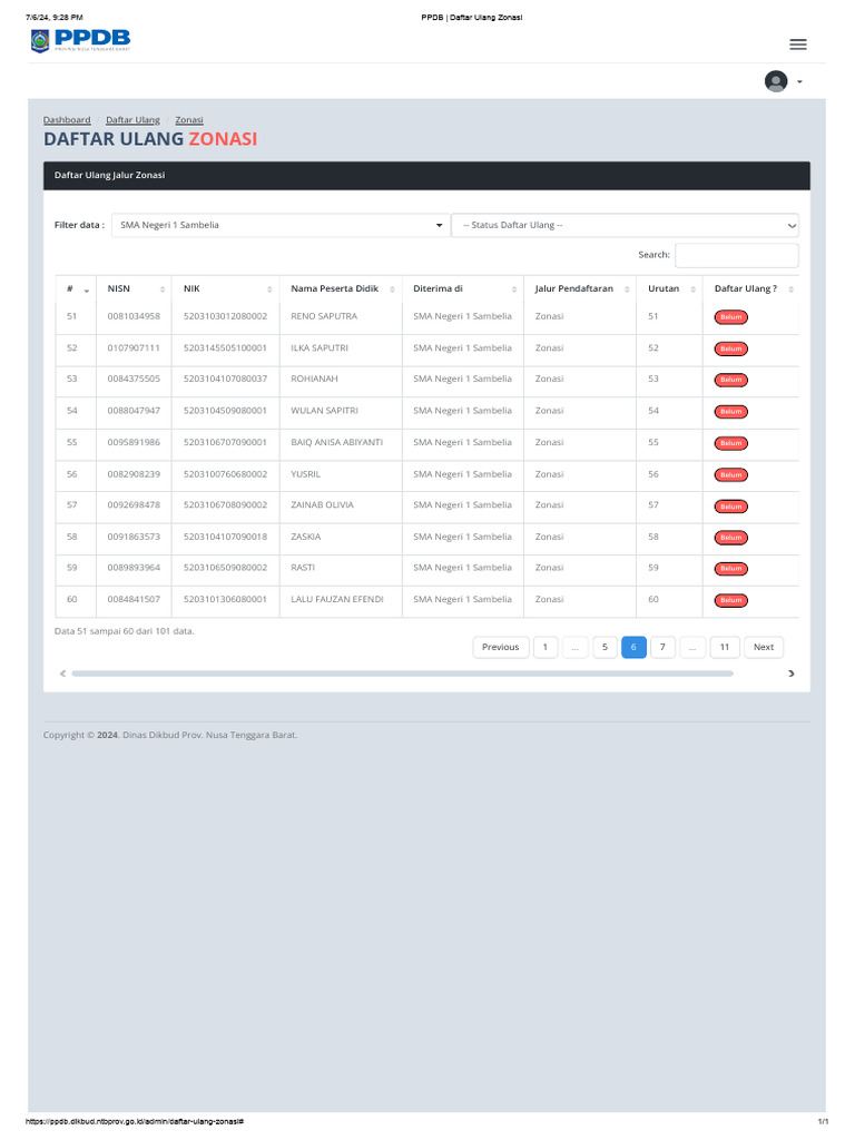 PPDB - Daftar Ulang Zonasi - P6 | PDF