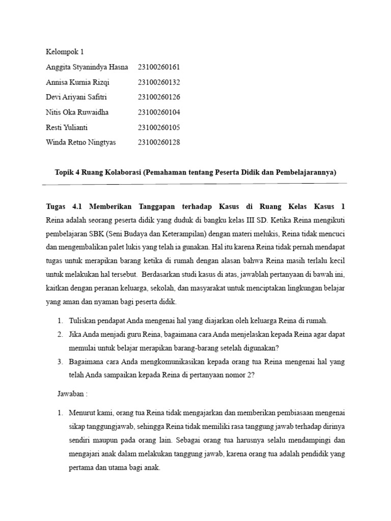 Topik 4 Ruang Kolaborasi Kasus 1 - Kelompok 1 | PDF