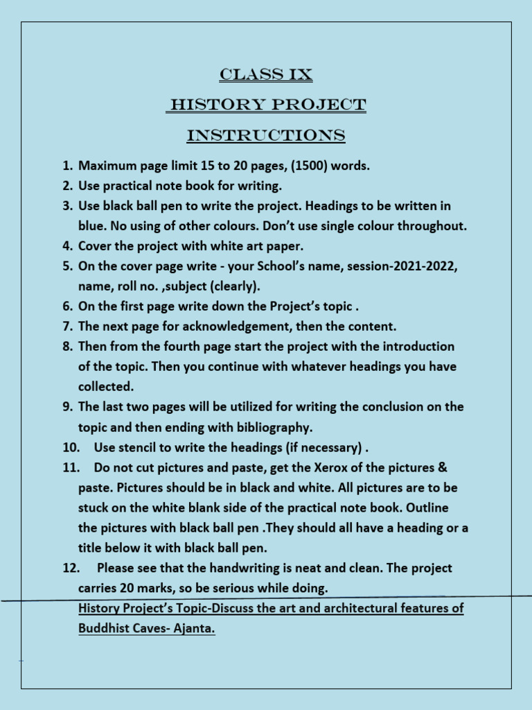 CLASS IXHistory Project Instructions | PDF | Home & Garden