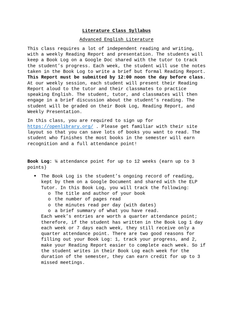 Literature Class Syllabus - Advanced | PDF | Human Communication