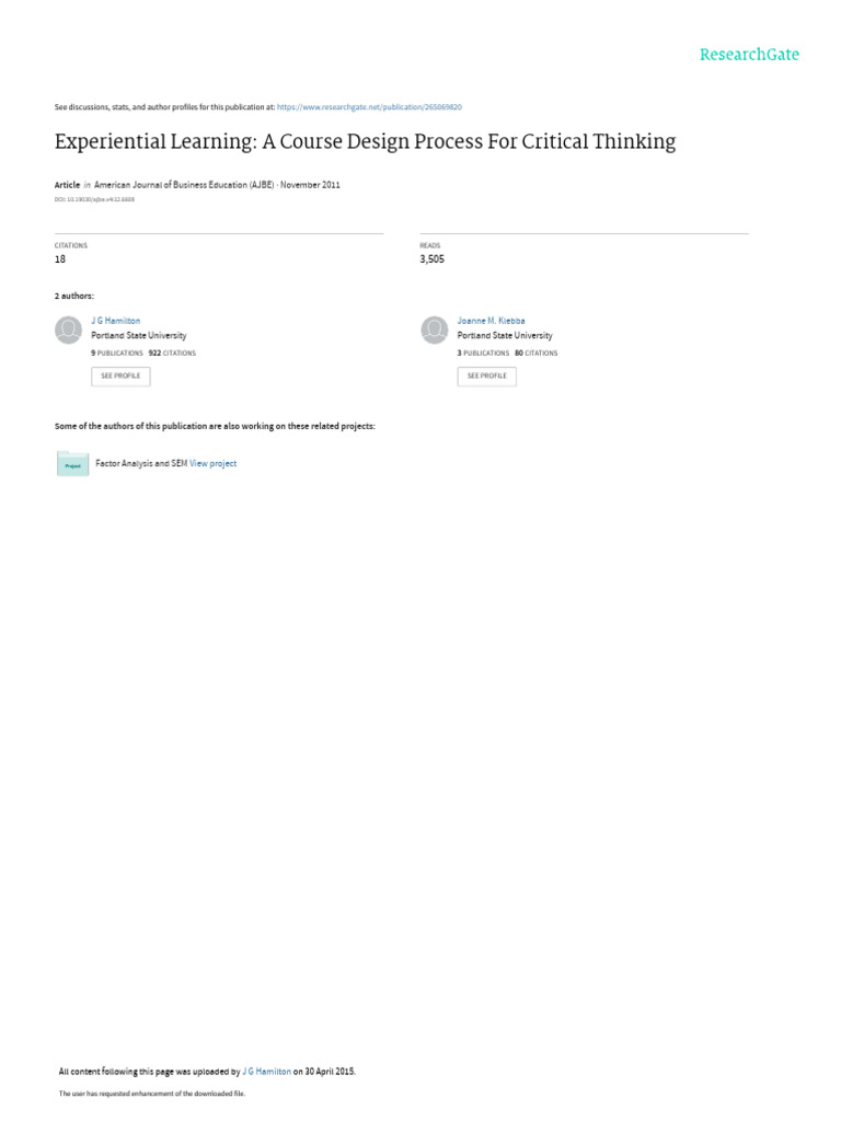 Experiential Learning A Course Design Process For | PDF | Critical Thinking | Thought