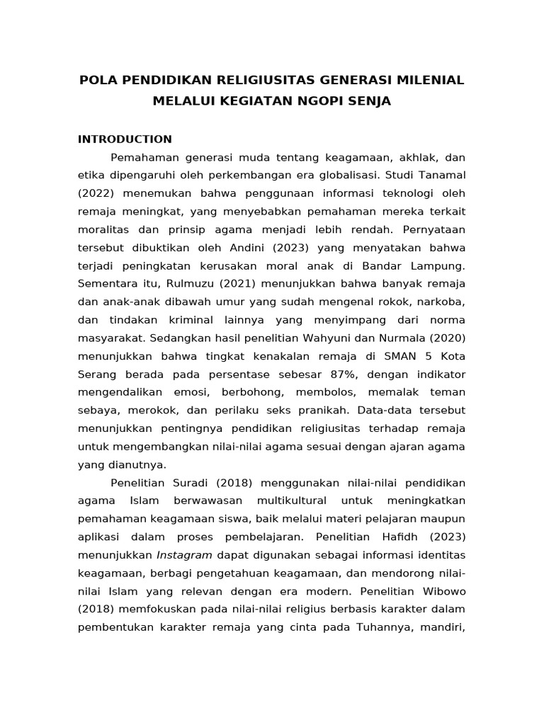 Pola Pendidikan Religiusitas Generasi Milenial | PDF
