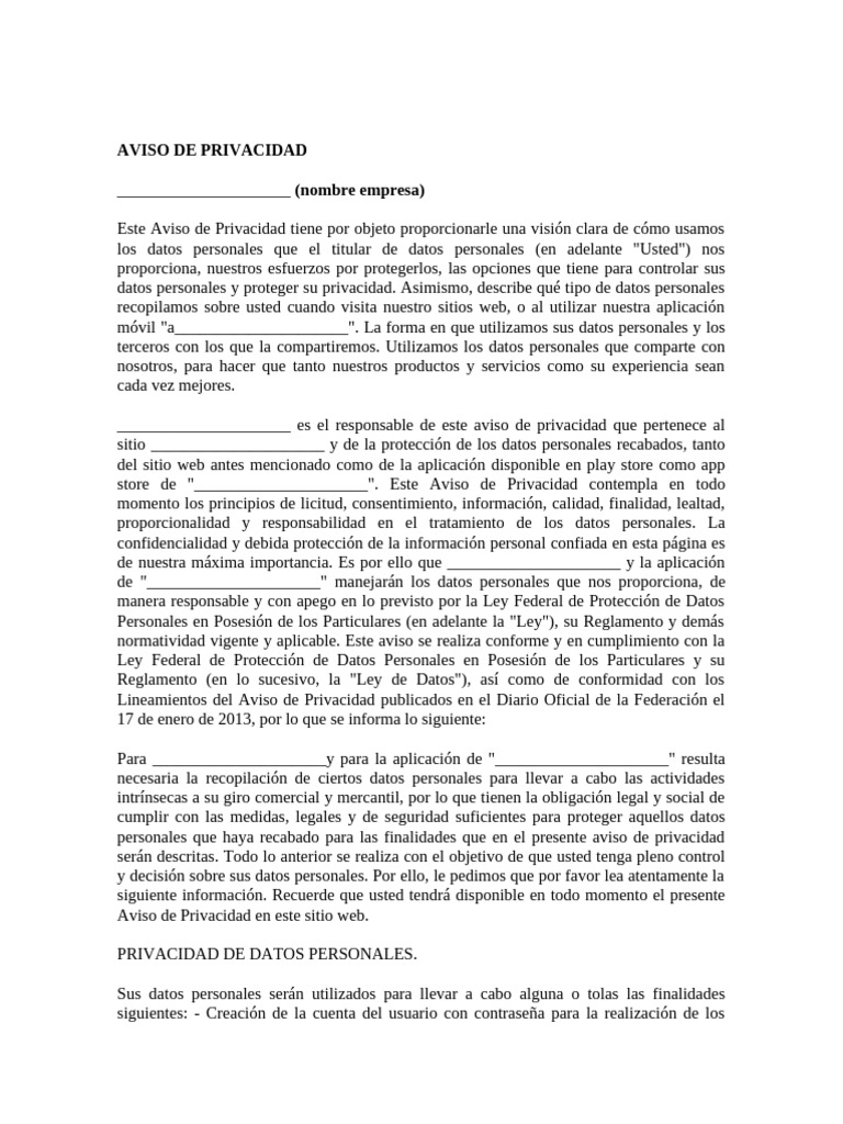 Aviso de Privacidad de Datos Personales | PDF | Cookie HTTP | Internet