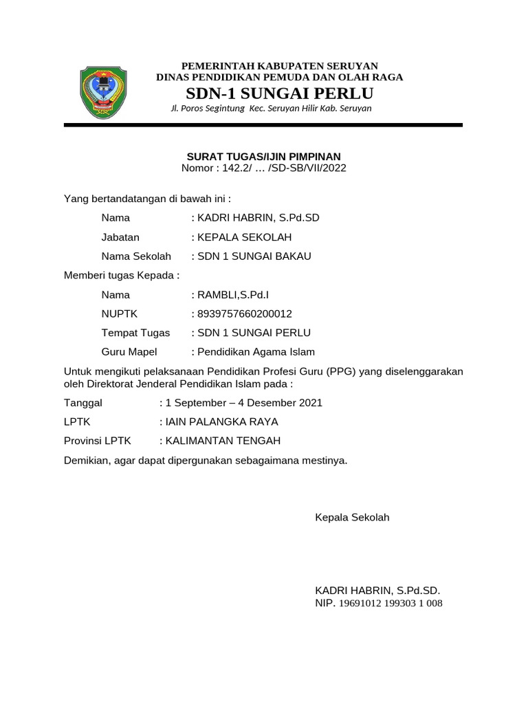 Surat Ijin Pimpinan-Calon Peserta PPG | PDF