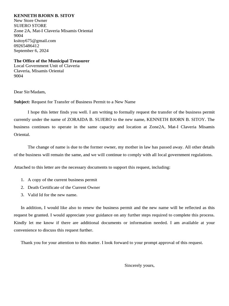 Request Letter For Business Permit | PDF