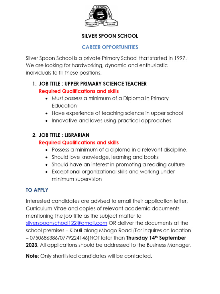 Science and Librarian Job Advert 2023 | PDF