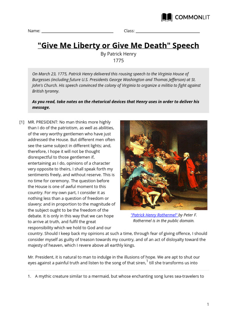Quot Give Me Liberty or Give Me Death Quot Speech Student | PDF ...