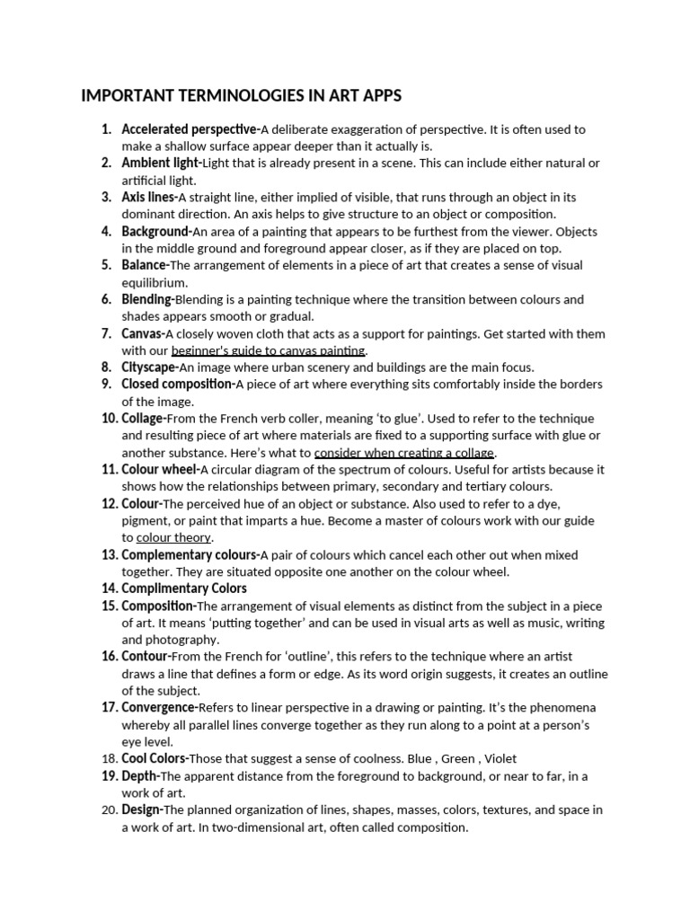 Important Terminologies in Art Apps | PDF | Composition (Visual Arts ...