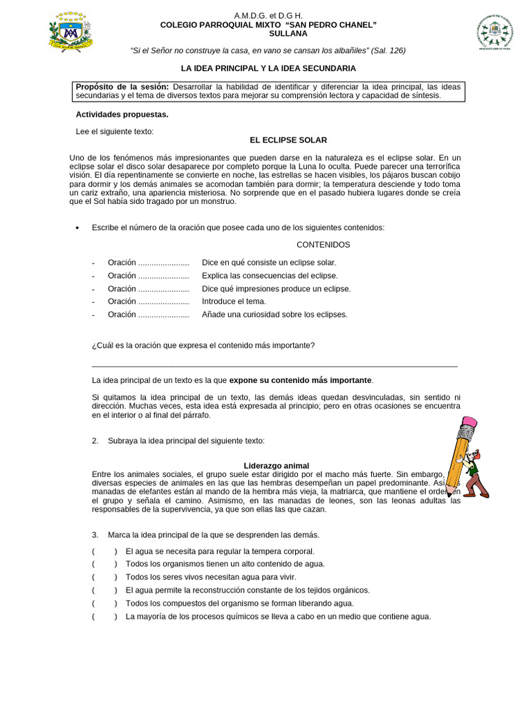 La Idea Principal y La Idea Secundaria (2) para Estudiantes | PDF ...