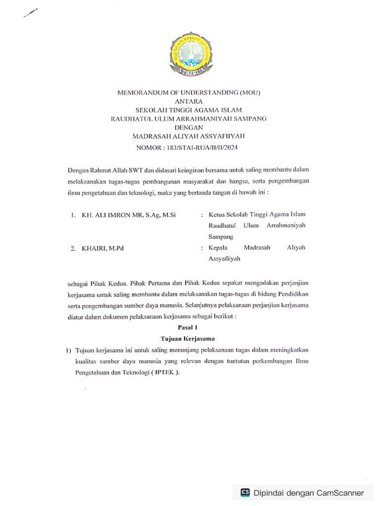 MOU MA ASSYAFIIYAH DG Perguruan Tinggi Sampamg | PDF