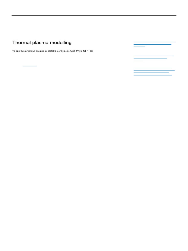 Thermal Plasma Modelling Techniques | PDF | Plasma (Physics) | Temperature