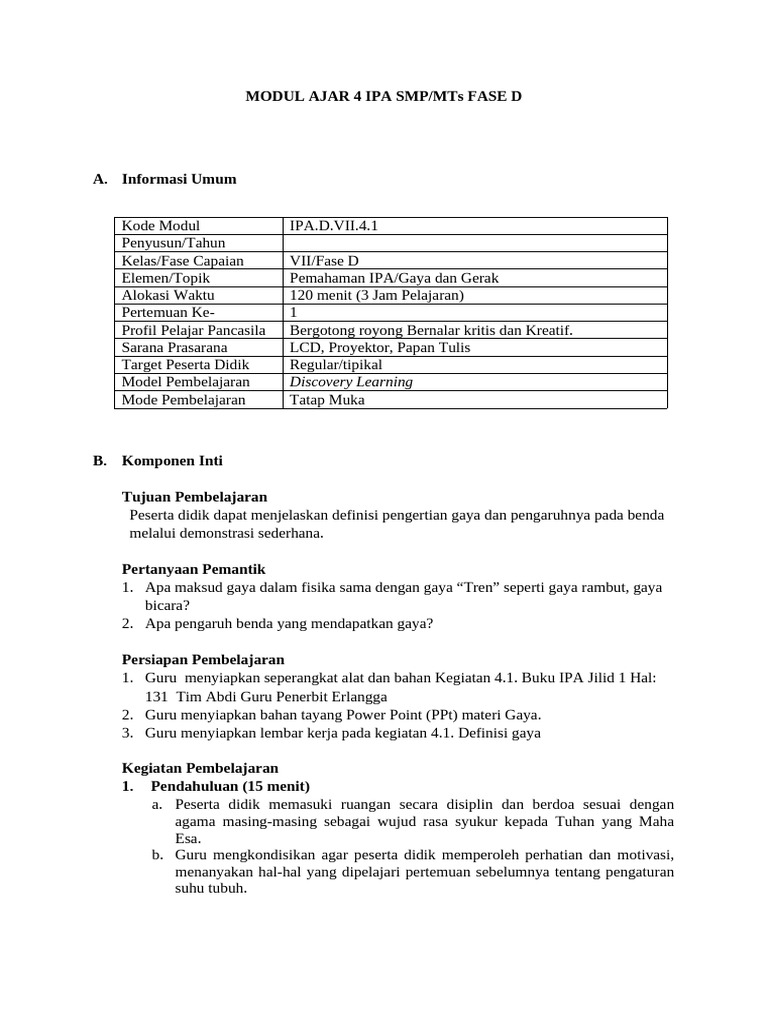 Modul IPA 1 - Bab 4 - Gaya Dan Gerak | PDF