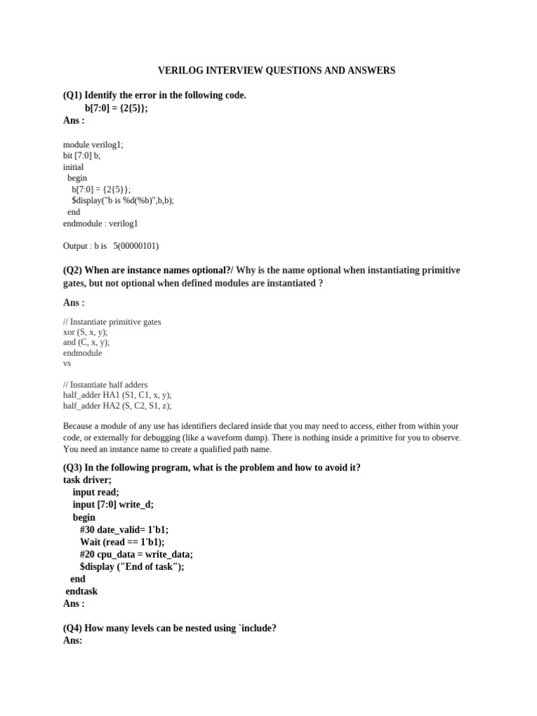 Verilog Interview Questions And Answers Pdf Parameter Computer 6198