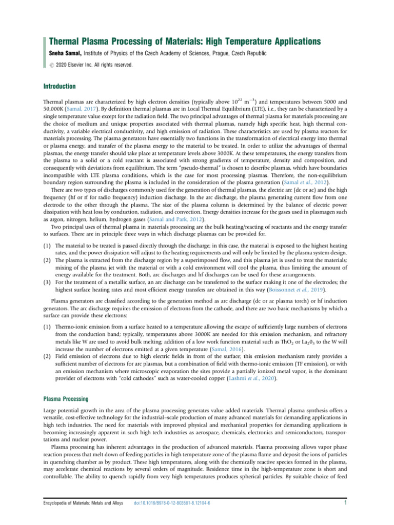 Thermal Plasma Processing Insights | PDF | Sintering | Plasma (Physics)