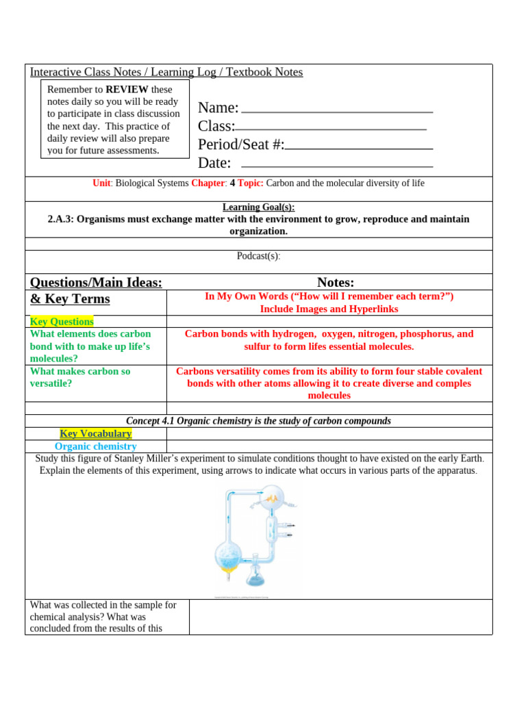 Ap Biology Interactive Cornell Notes 4.1-4.3-1 | PDF | Isomer ...