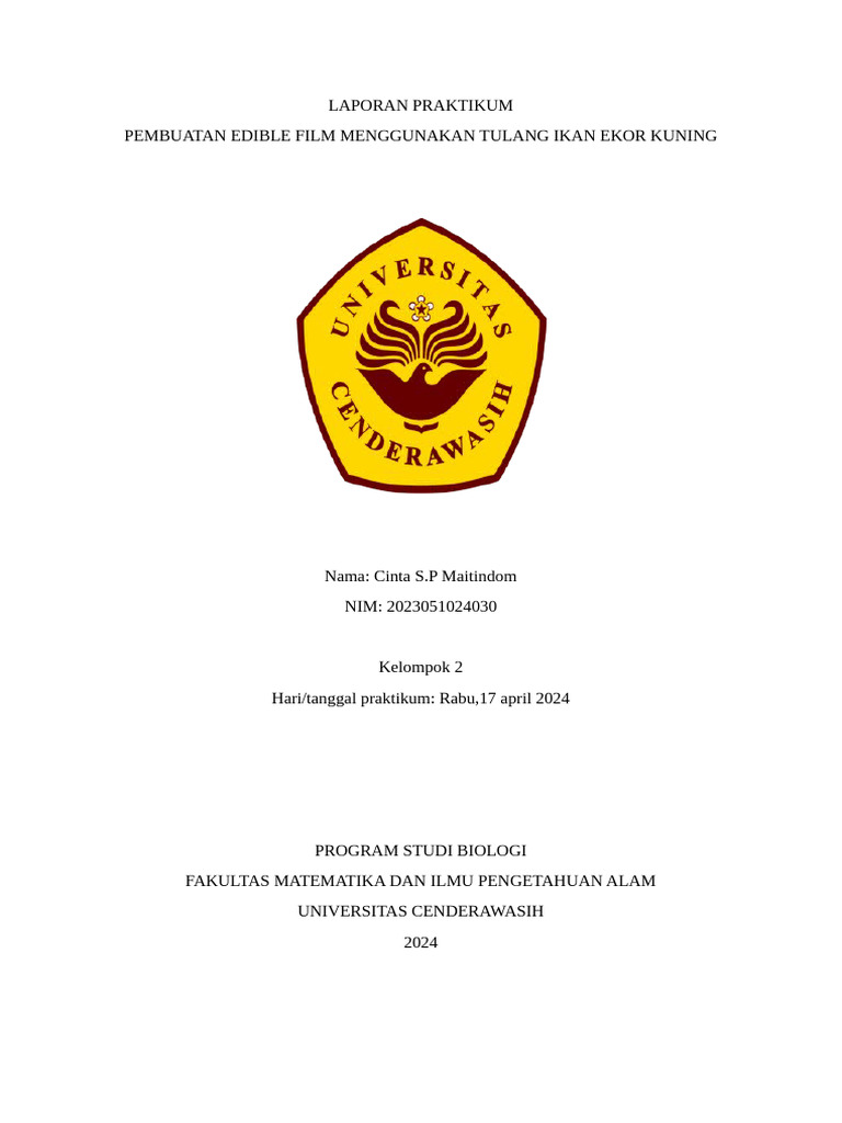 LAPORAN PRAKTIKUM BIOKIMIA KE 4 Edible Film Cinta | PDF | Teknologi & Rekayasa
