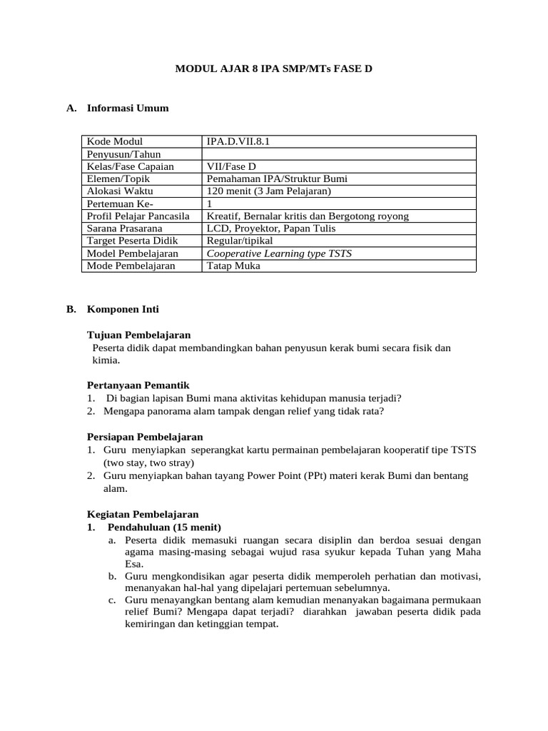 Modul IPA 1 - Bab 8 - Struktur Bumi | PDF