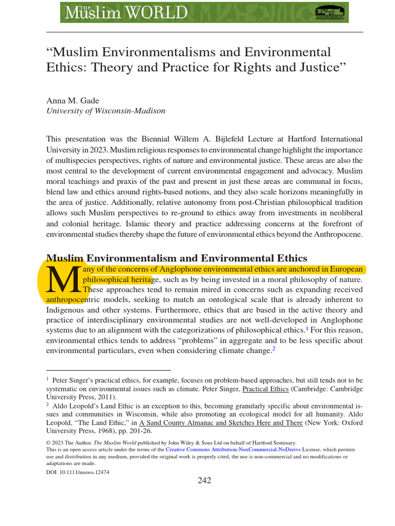 The Muslim World - 2023 - Gade - Muslim Environmentalisms and ...