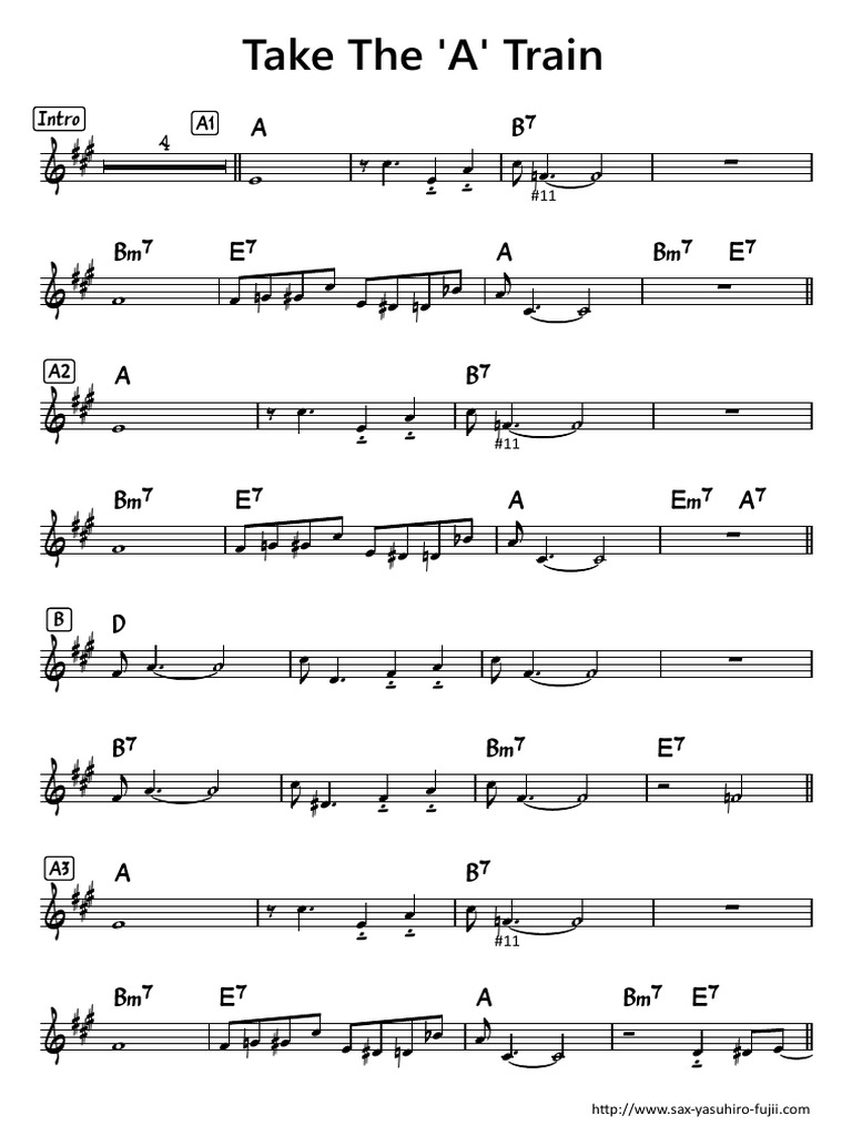 Take The A Train - Easy Solo Example For Alto Sax | PDF