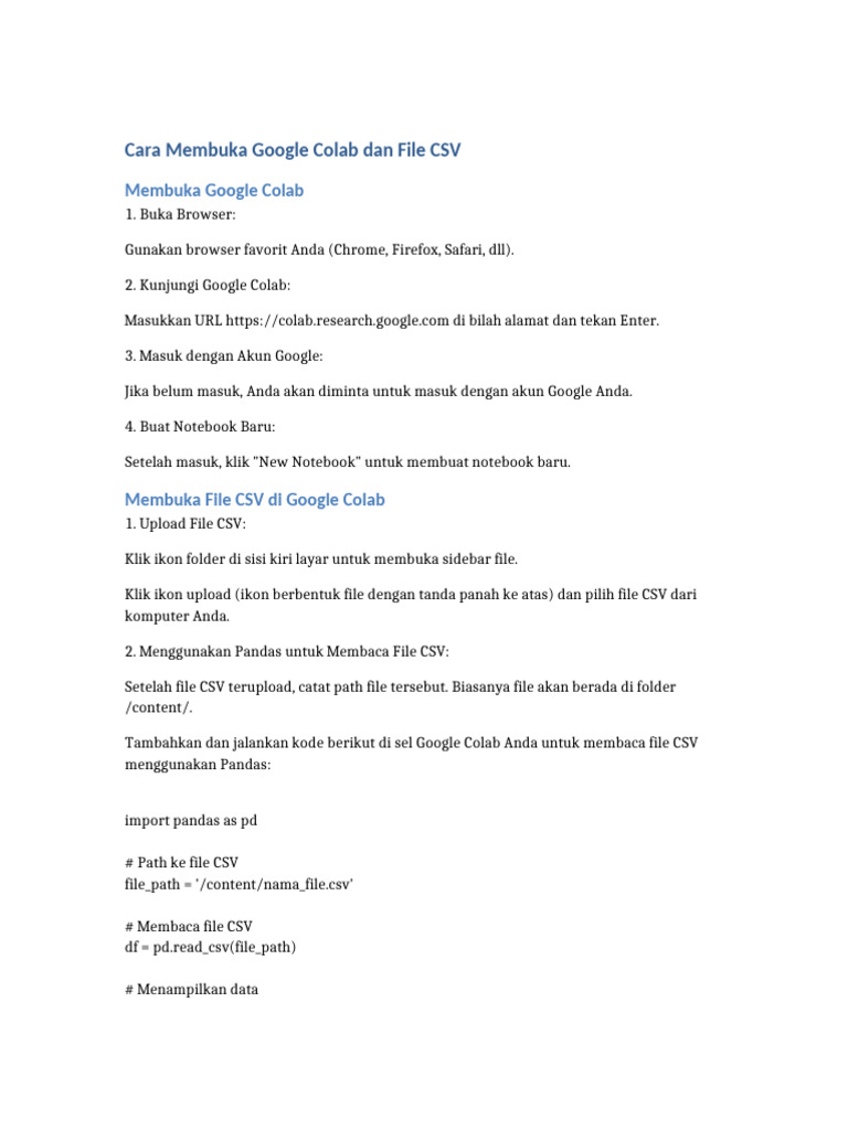 Cara Membuka Google Colab Dan File CSV | PDF | Komputer