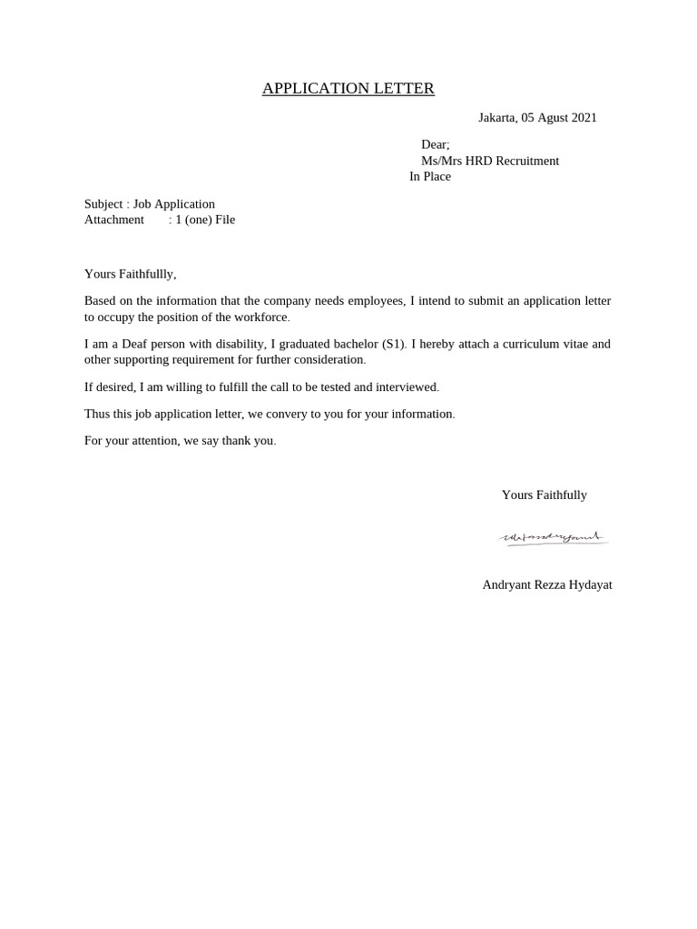 Job Application Letter from Deaf Candidate | PDF