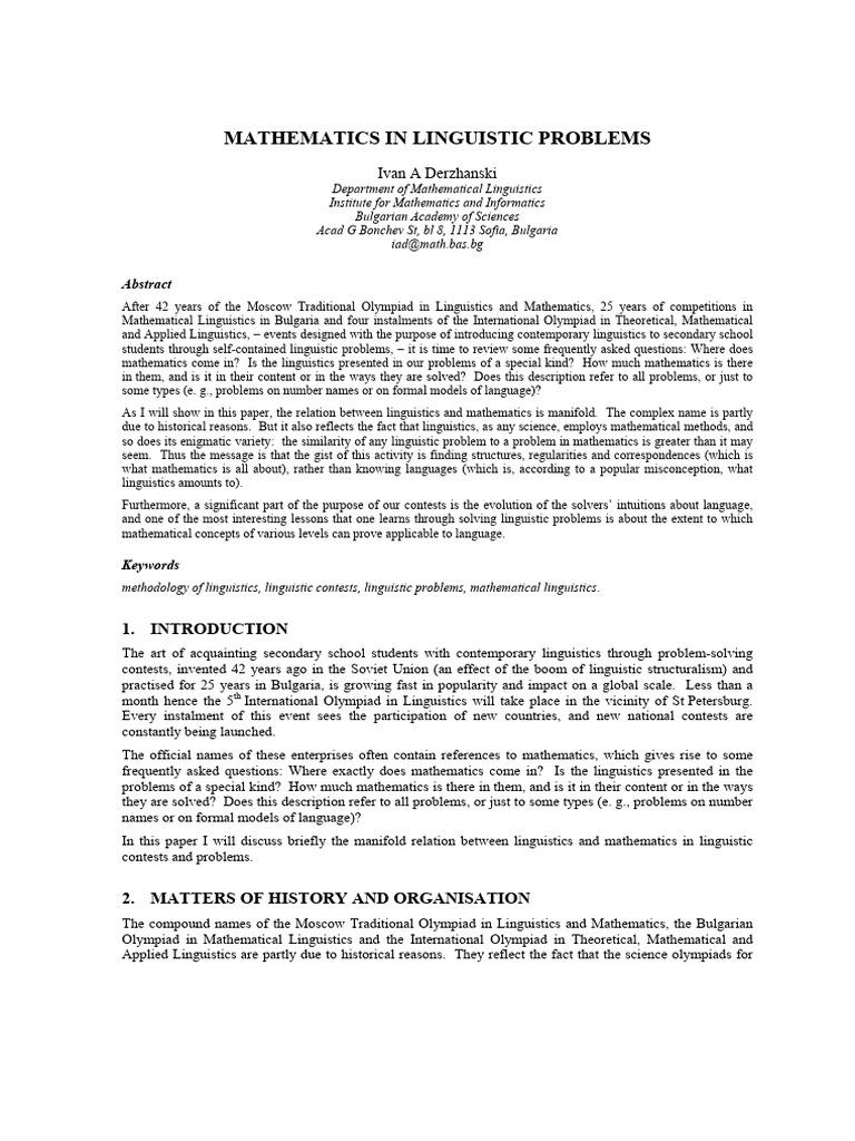 Math Meets Linguistics: A Student's Guide | PDF | Mathematics | Linguistics