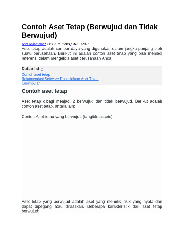 Contoh Aset Tetap Berwujud dan Tidak Berwujud | PDF | Bisnis