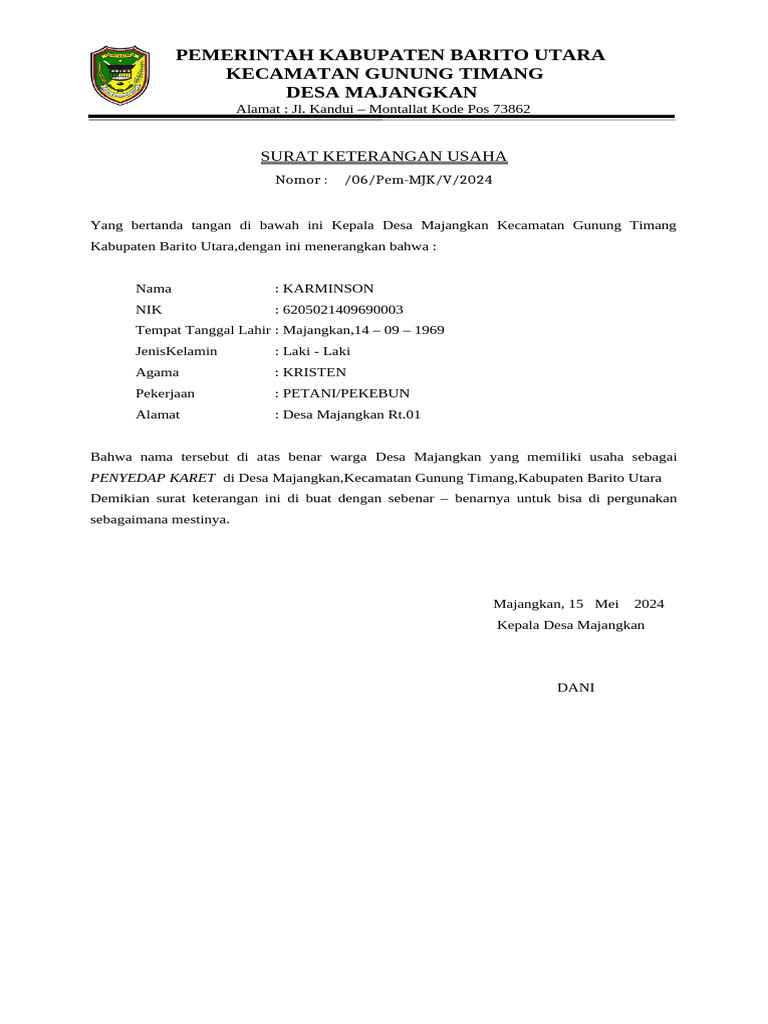 Sku (Surat Keterangan Usaha) | PDF